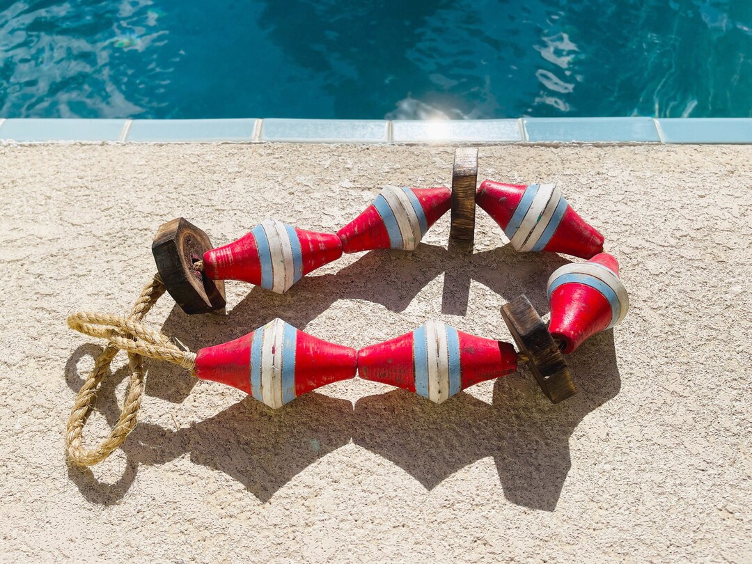 Wooden Net Floats Vintage Buoys Red, White, Blue, Nautical Beach Decor ...