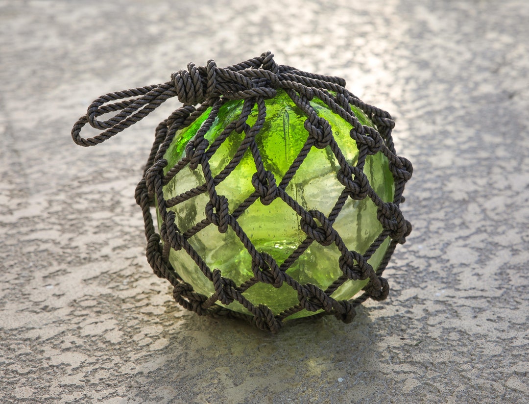 Green Glass Fishing Float Rope Netting Coastal Decor 9 Inch - Etsy