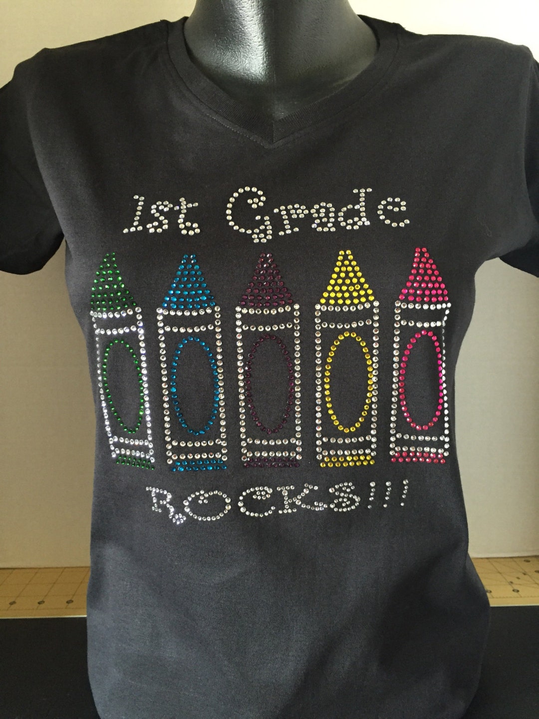 1st Grade Rocks (crayons) Custom Bling T-shirt - Etsy