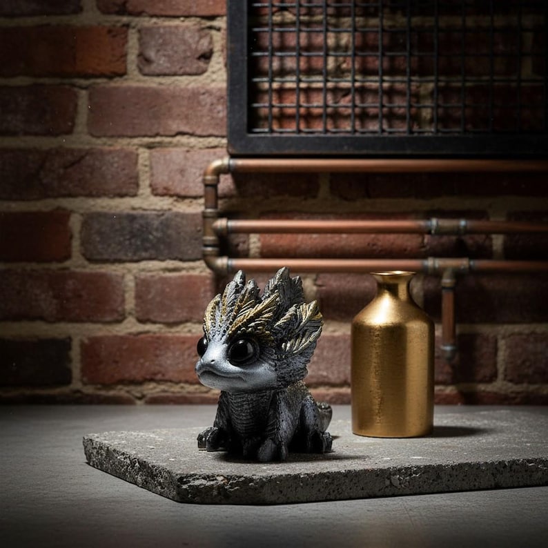Handmade Silver/gold Baby Dragon Resin Figurine • Car Dash/home Decor ...