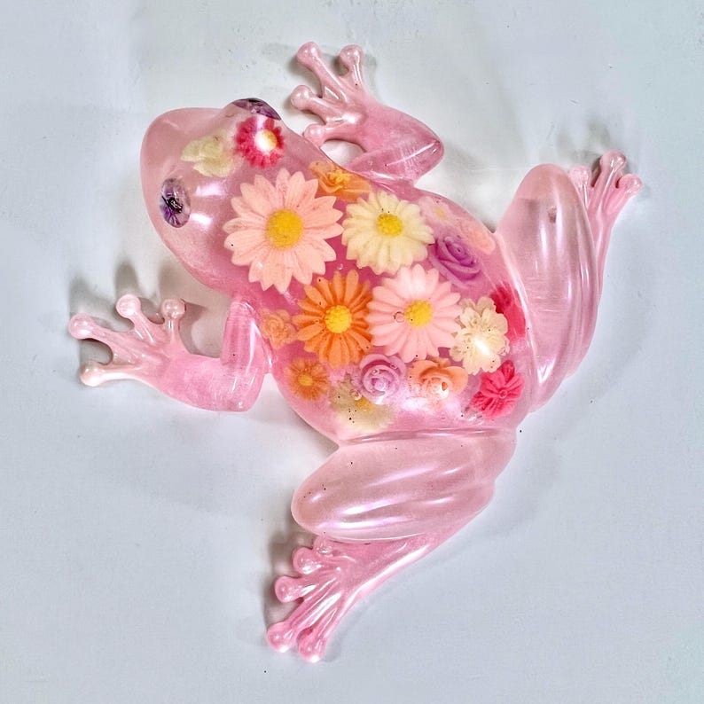 Handmade Pink Flower Bead Resin Frog Art Figurine • Home & Garden Decor ...
