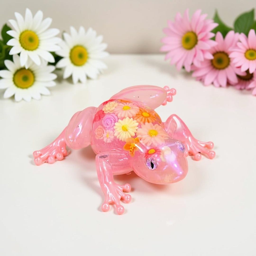 Handmade Pink Flower Bead Resin Frog Art Figurine • Home & Garden Decor ...