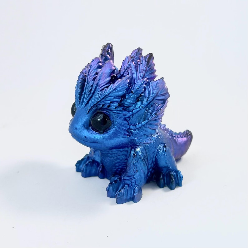 Handmade Baby Sitting Dragon Resin Figurine • Metallic Blue/purple ...