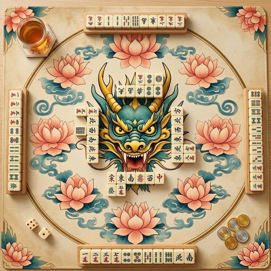 Dragon Mahjong Mat, Lotus Flower Table Cover, Non-slip Silence Mahjong ...
