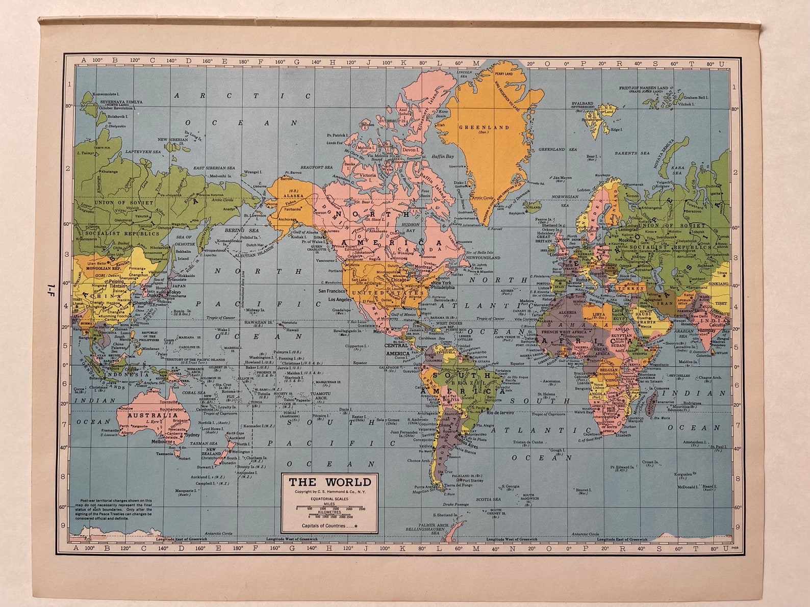 1949 World Map Atlas Map on One Side and Arctic Ocean on One Side - Etsy