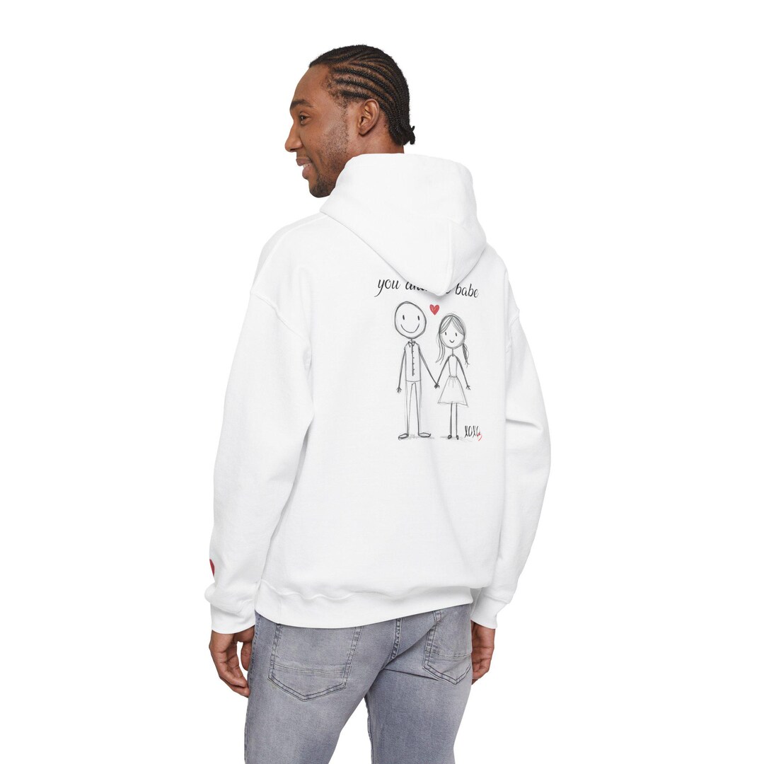 You & Me Stick Figure Couple Hoodie | Heart Sleeve Illustration - Etsy