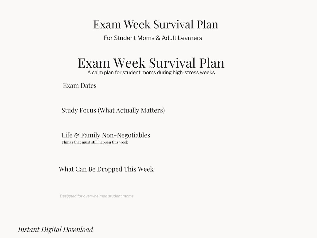 Exam Week Survival Plan for Student Moms | Printable Study Planner ...