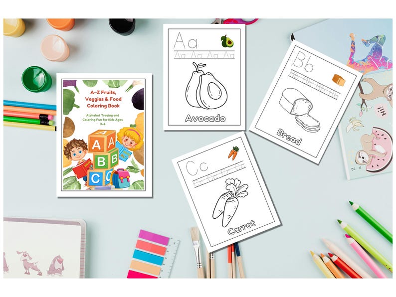 Buy Printable A–Z Fruits & Vegetables Alphabet Tracing and Coloring ...