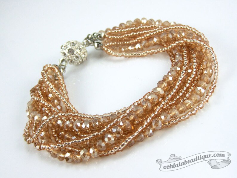Champagne Multi strand Crystal bracelet amber beaded jewelry | Etsy