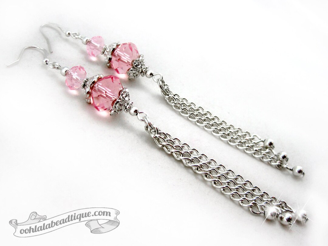Pink Tassel Earrings Pink Dangles Birthstone Earrings Wedding Jewelry ...