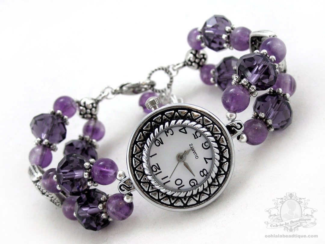 Amethyst Watch Purple Bracelet Watch Violet Wrist Watch Bead Watch ...