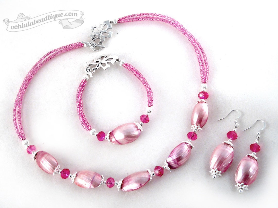 Pink Seashell Jewelry Set Pink Jewelry Necklace Seashell - Etsy