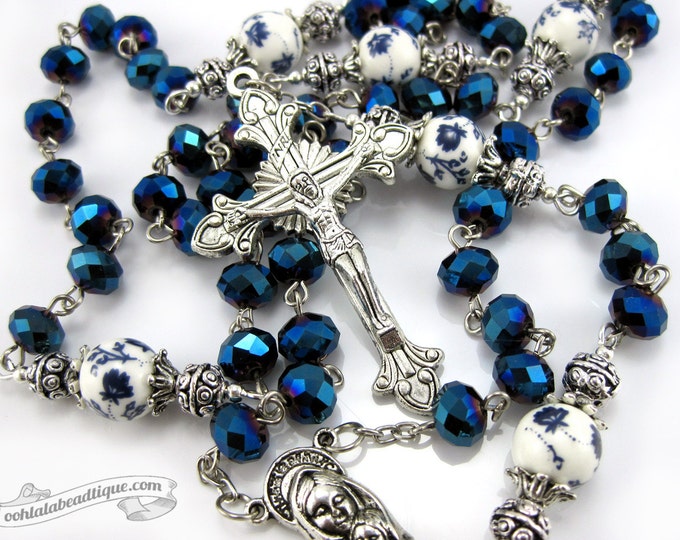 Dark Blue Crystal Rosary Blue Rosary First Communion Gift - Etsy