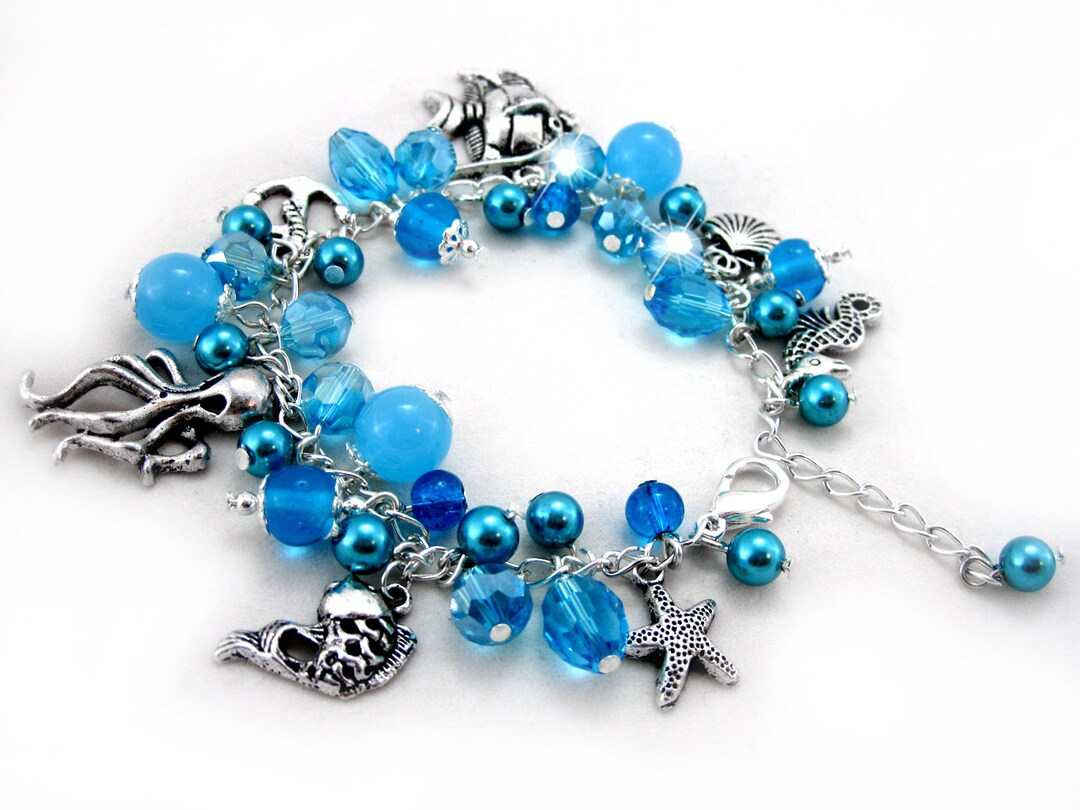Ocean Blue Charm Bracelet, Fish Bracelet Crystal Bracelet Fish Charms ...