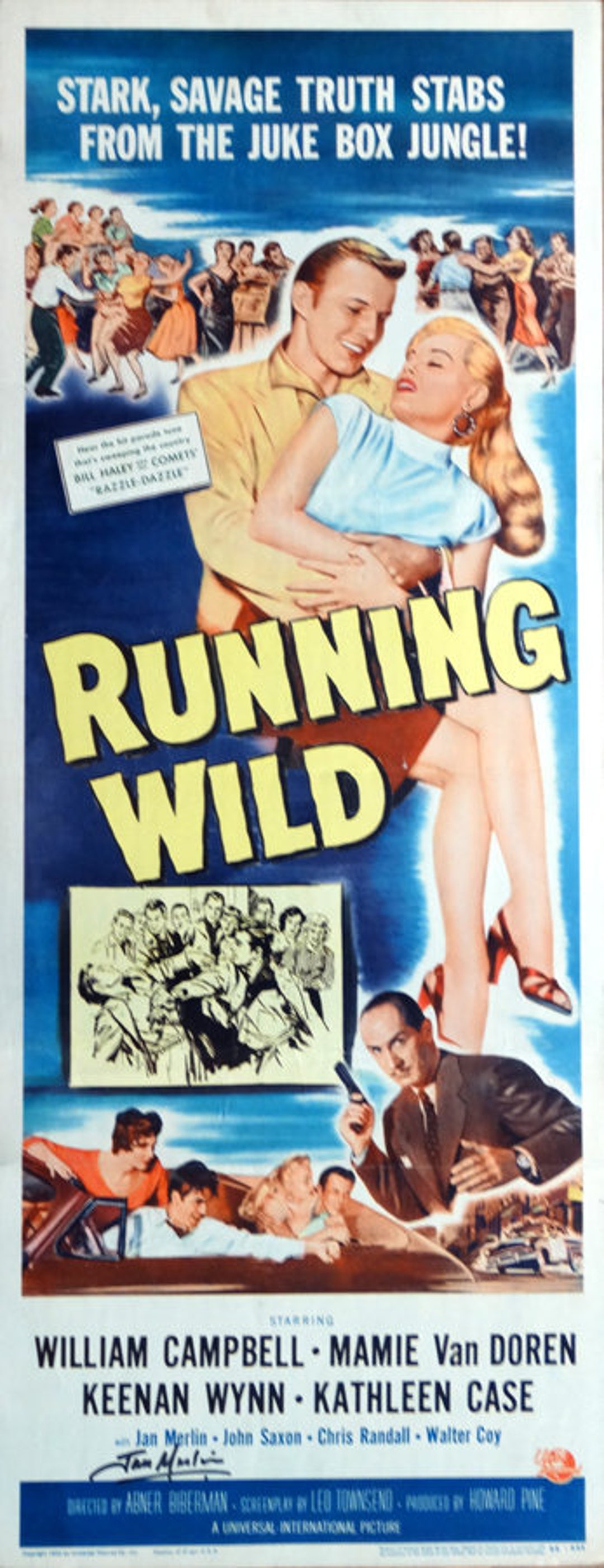 Running Wild. 1955 Original 14"x36" US Insert Autographed Movie Poster. Jan Merlin, Mamie Van ...