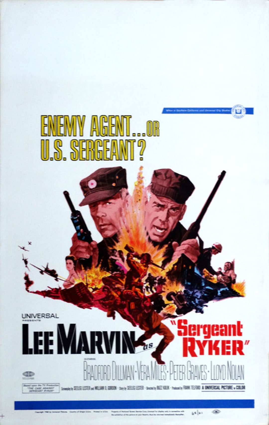 Sergeant Ryker. 1968 Original 14"x22"us Movie Poster.korean War Court-martial Movie With Lee ...