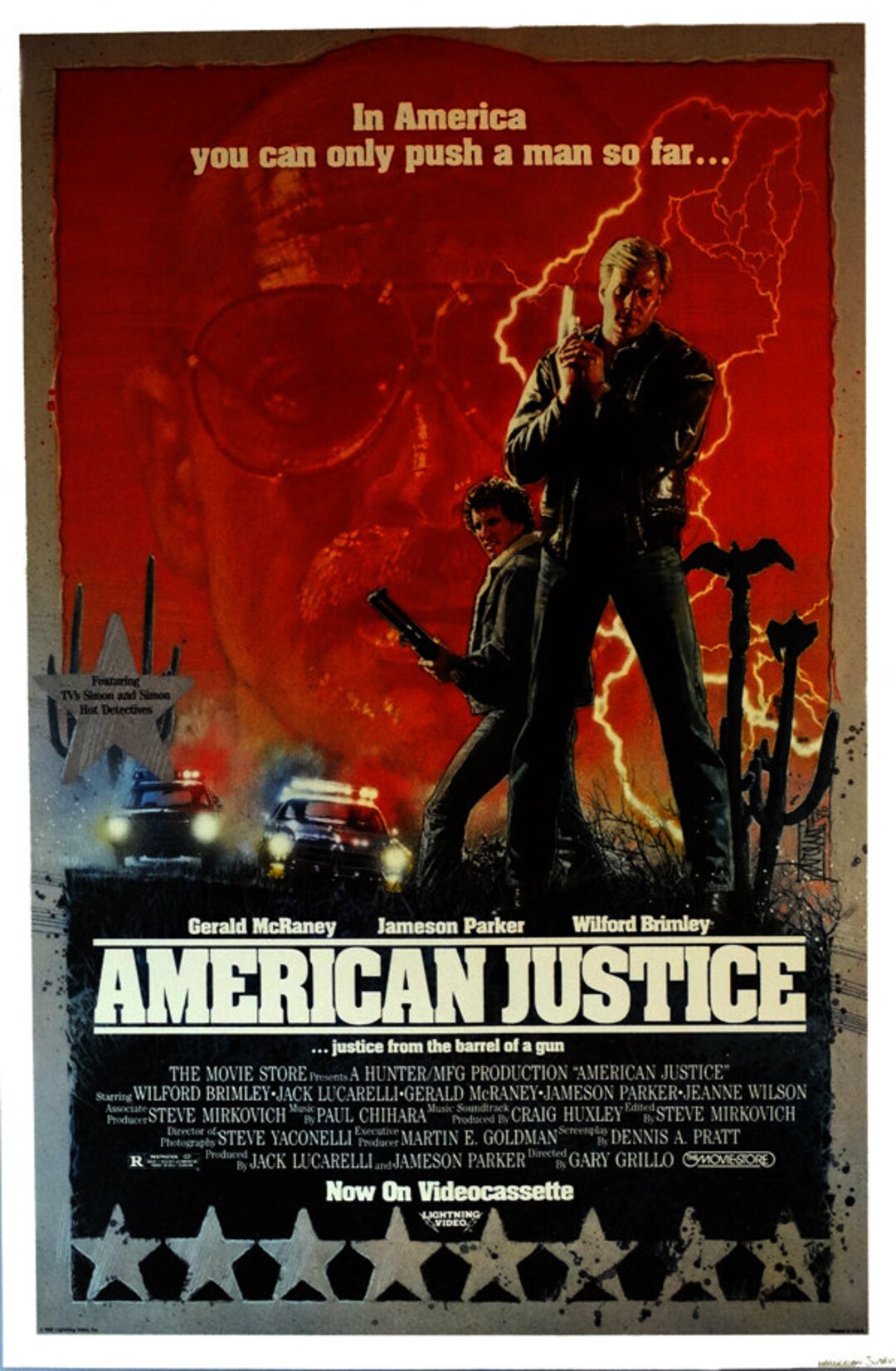 AMERICAN JUSTICE (jackals).1986 Original 27" X 41" Video Movie Poster. Gerald Mcraney, Jameson ...
