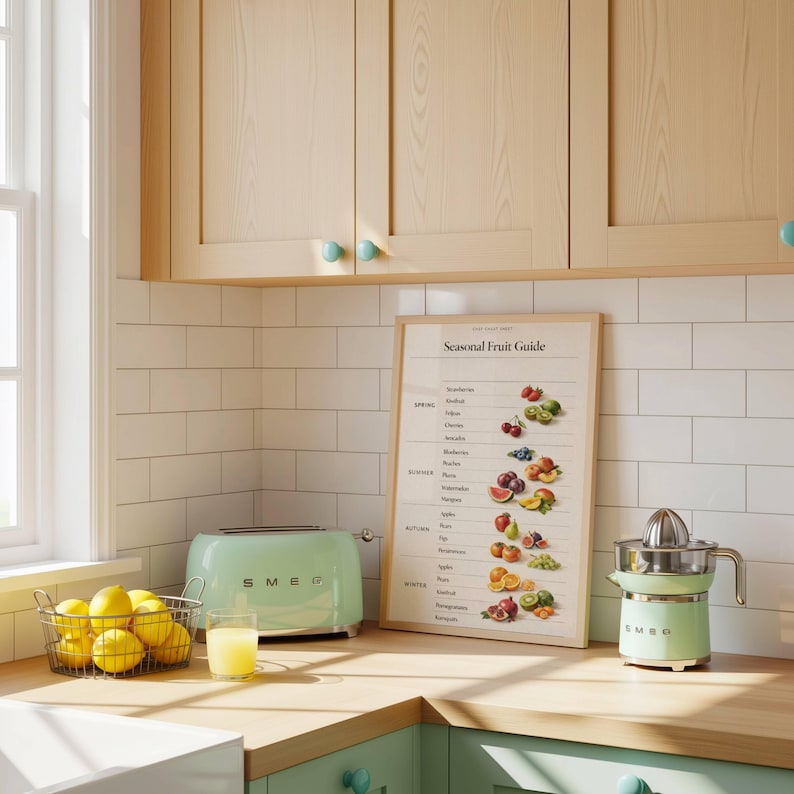 Seasonal Fruit Guide Poster | Kitchen Wall Art, Chef Cheat Sheet (A4 ...