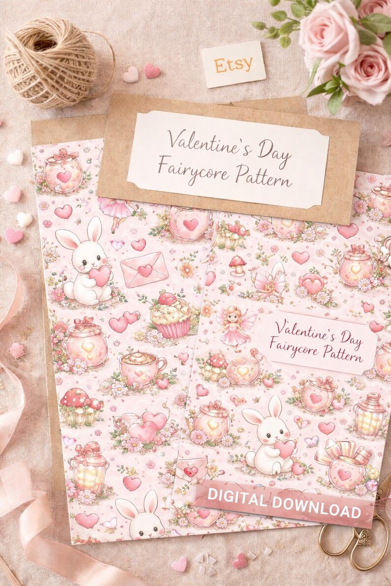 Valentine's Day TWO Fairycore Patterns | Bunnies & Hearts (digital ...