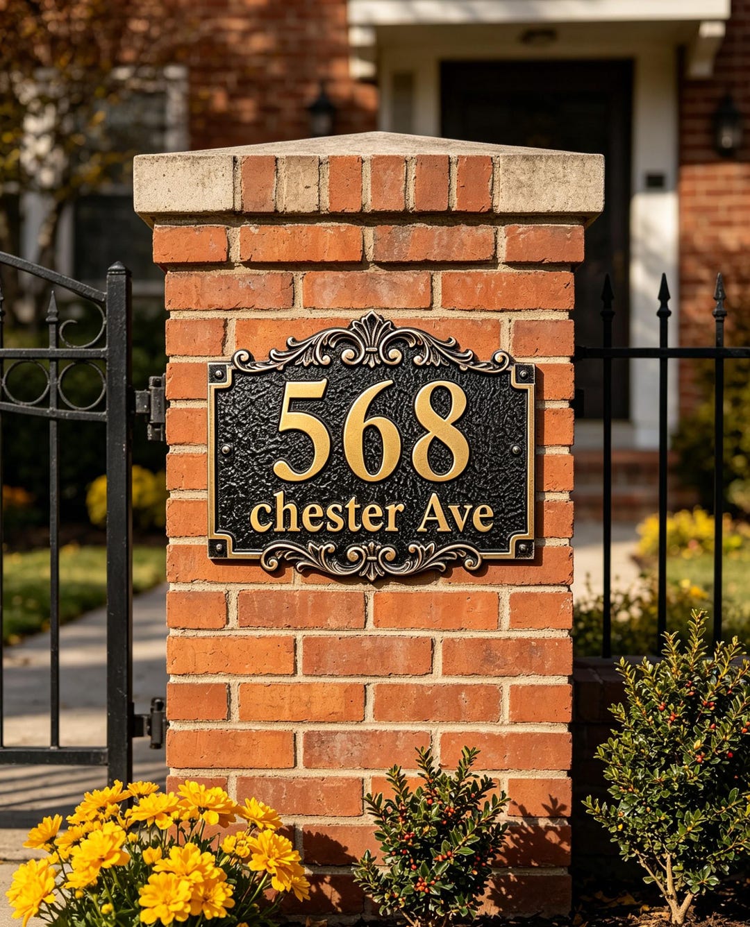 Ornate Black & Gold Address Plaque, Vintage Baroque Bronze House Number ...