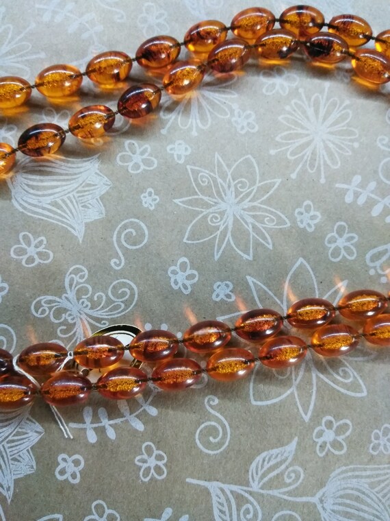Amber Lucite Beads/Flapper Necklace - Gem