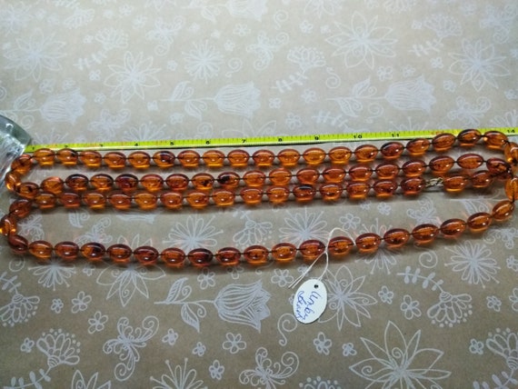 Amber Lucite Beads/Flapper Necklace - Gem