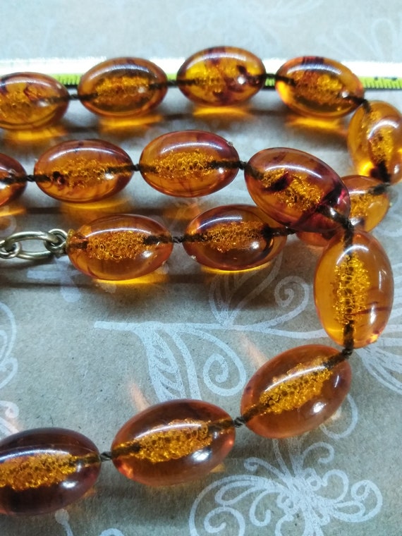 Amber Lucite Beads/Flapper Necklace - Gem