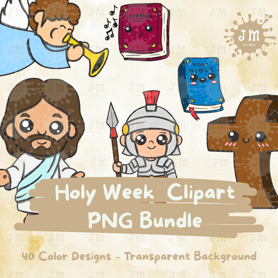 Holy Week Christian Clipart Bundle PNG, Bible Easter Clipart, Jesus ...