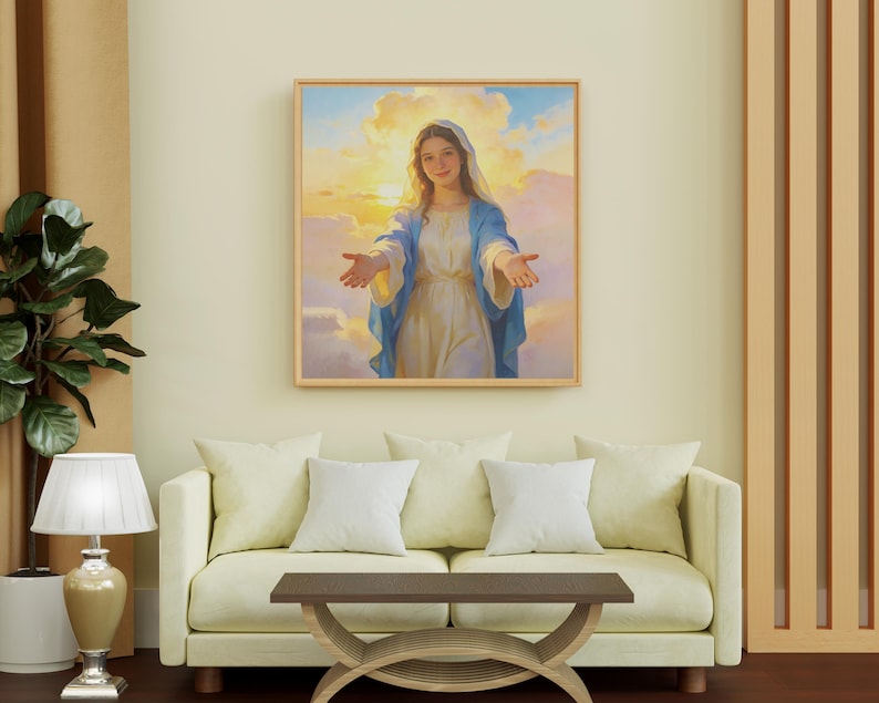 Virgin Mary Painting, Christian Wall Art: Heavenly Faith Decor (300 DPI ...