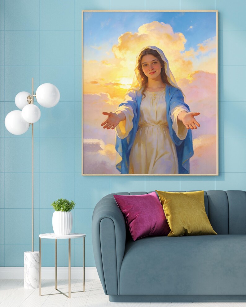 Virgin Mary Painting, Christian Wall Art: Heavenly Faith Decor (300 DPI ...