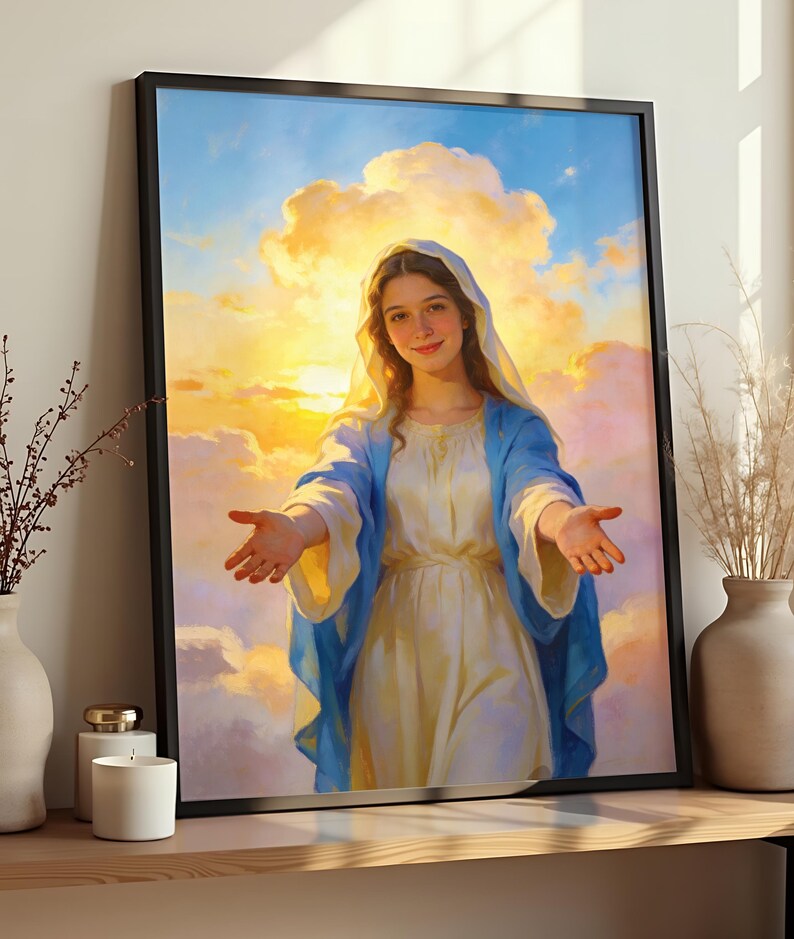 Virgin Mary Painting, Christian Wall Art: Heavenly Faith Decor (300 DPI ...