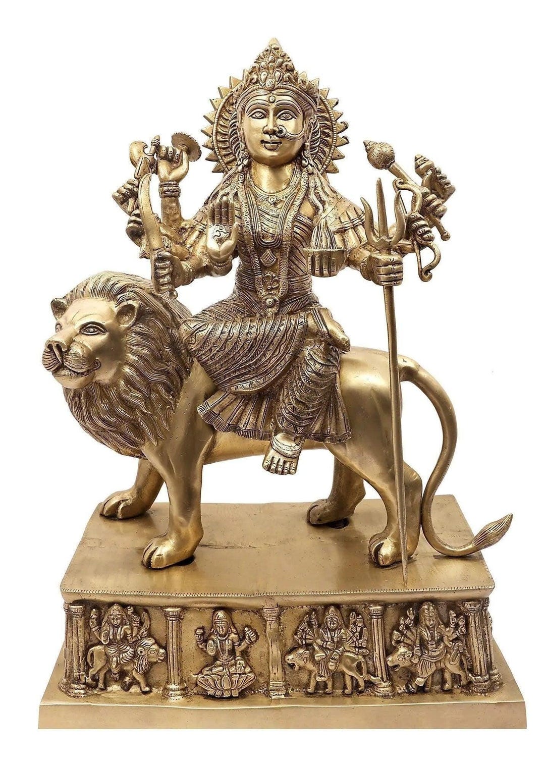 23" the Ten Armed Simhavahini Durga on Ashta-devi Base in Brass ...