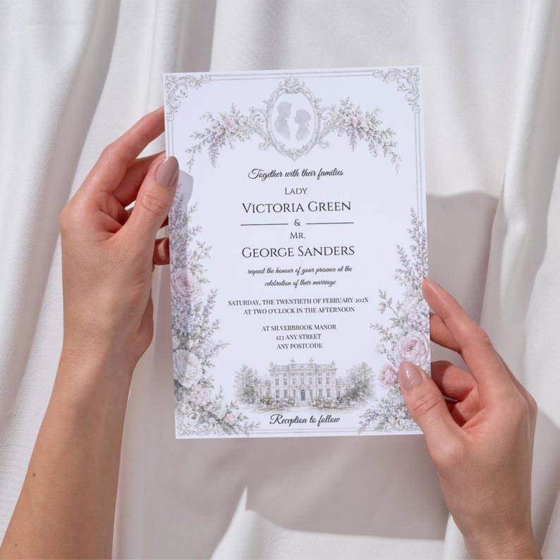 Regency Era Romantic Vintage Floral Wedding Invitation Set | Luxury ...