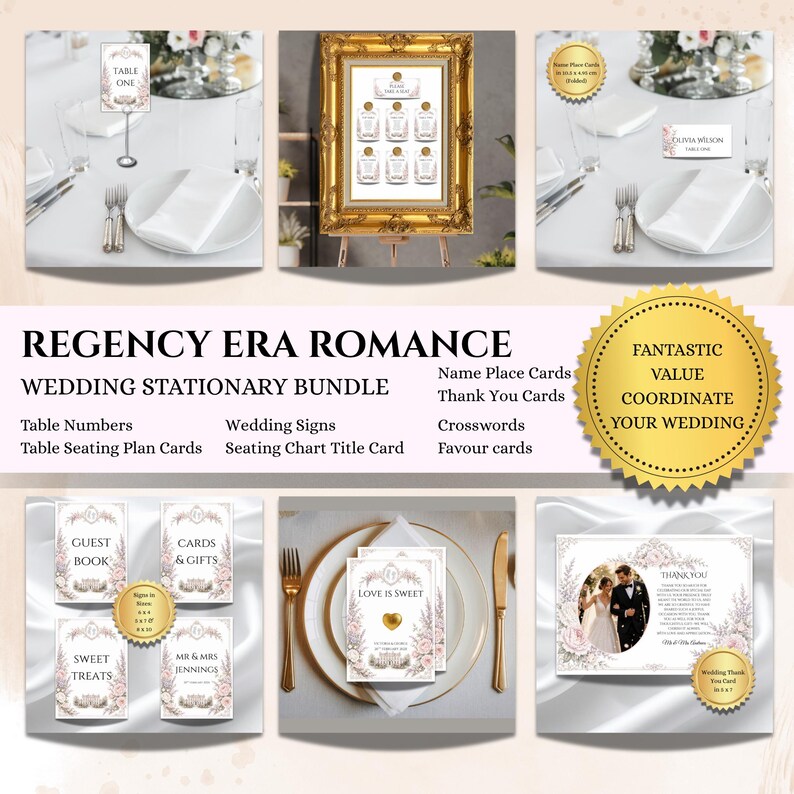 Regency Era Romantic Wedding Stationery Bundle, Floral Pastel Wedding ...