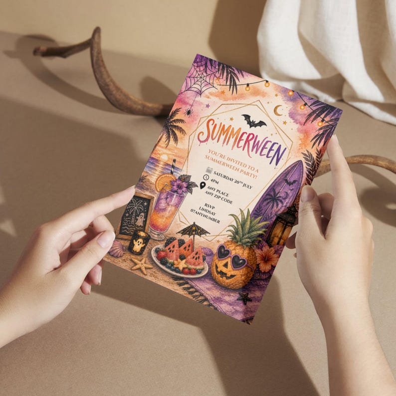 Summerween Party Invitation, Canva Editable Template, Spooky Halloween ...