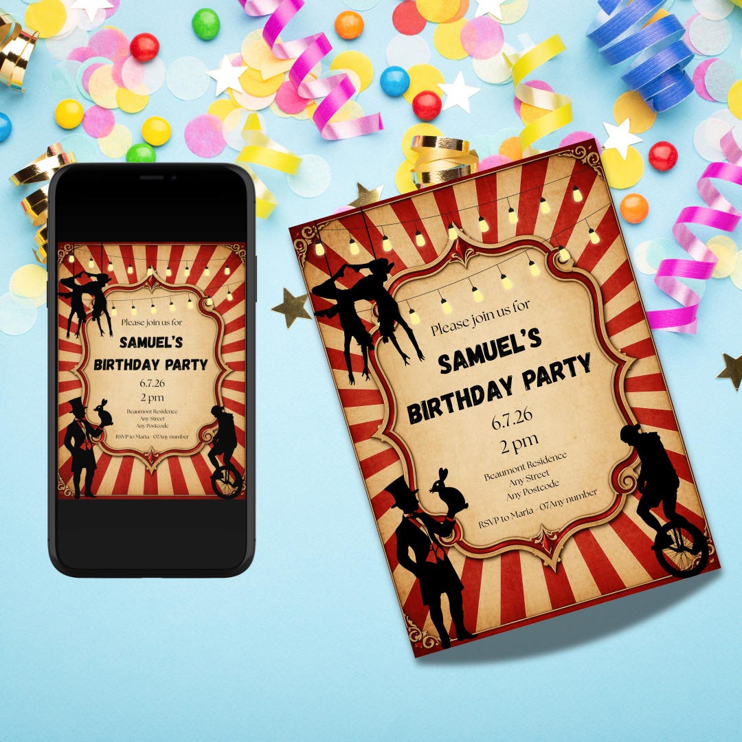 Circus Kids Birthday Party Invitation, Carnival Theme Invite, Canva ...