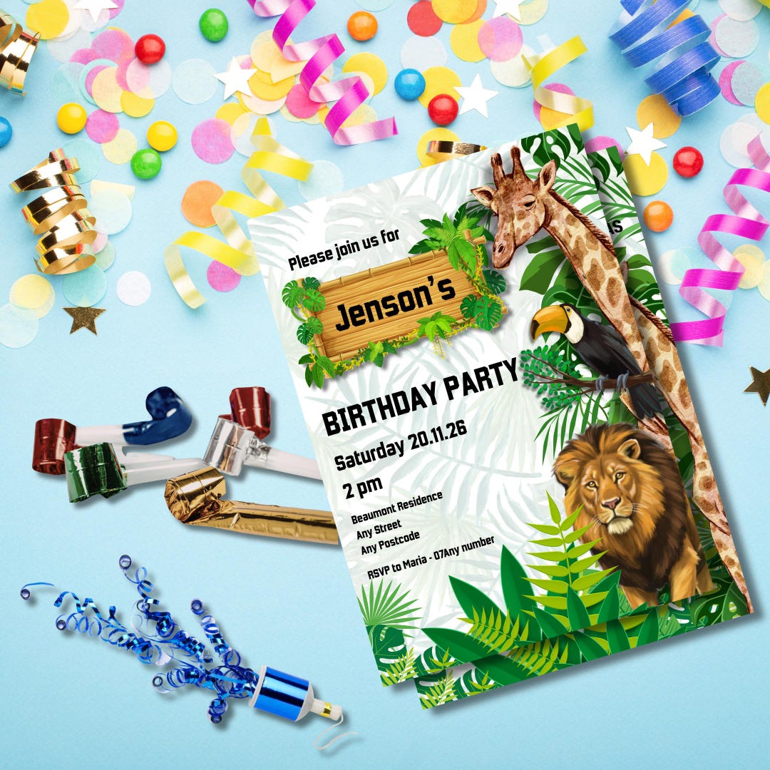Jungle Safari Birthday Invitation & Games | Kids Party Activity Pack ...