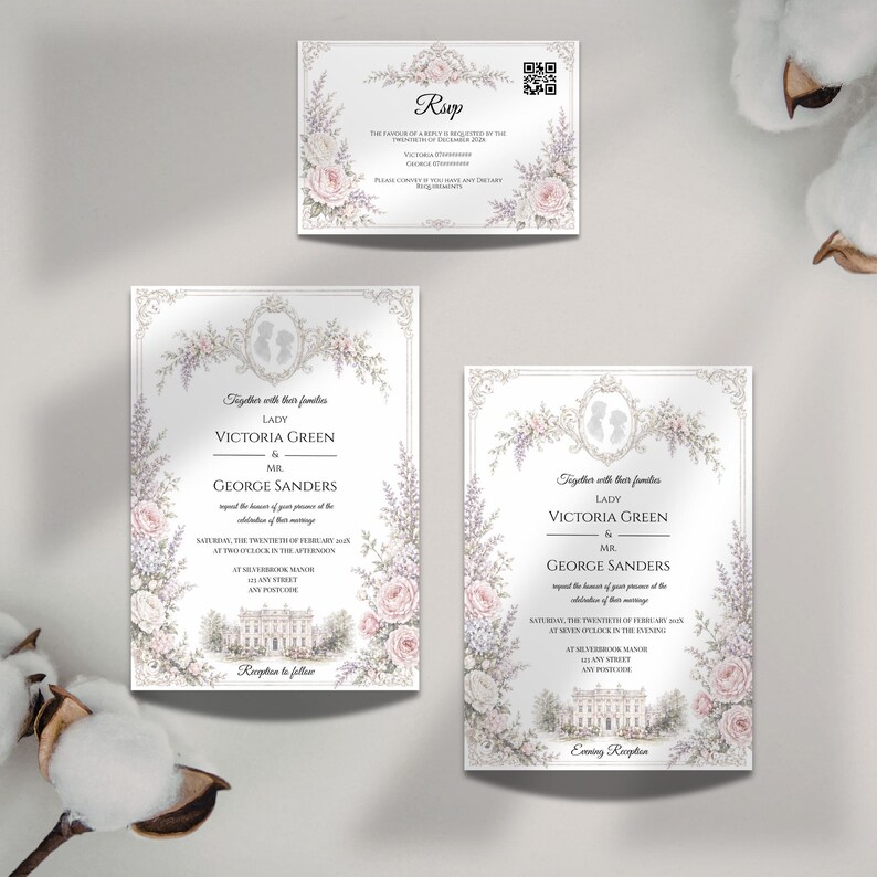 Regency Era Romantic Vintage Floral Wedding Invitation Set | Luxury ...