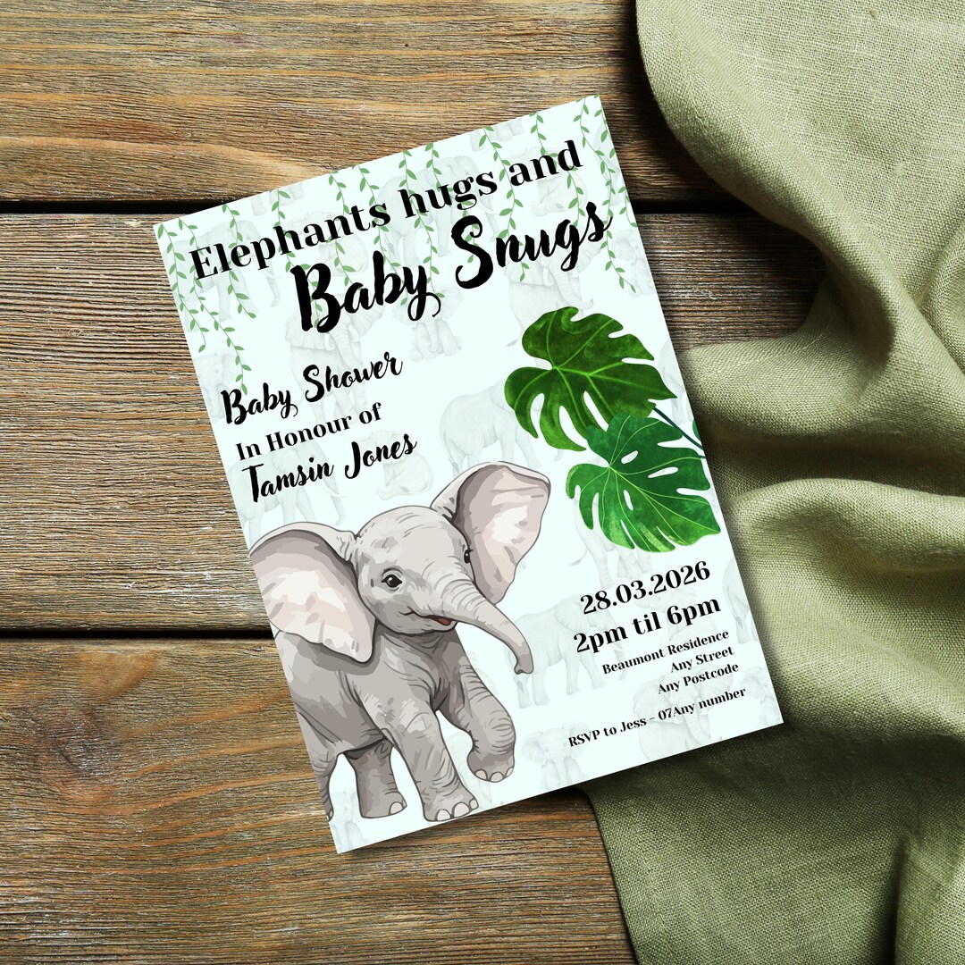 Elephant Baby Shower Invitation | Printable Template | Editable ...