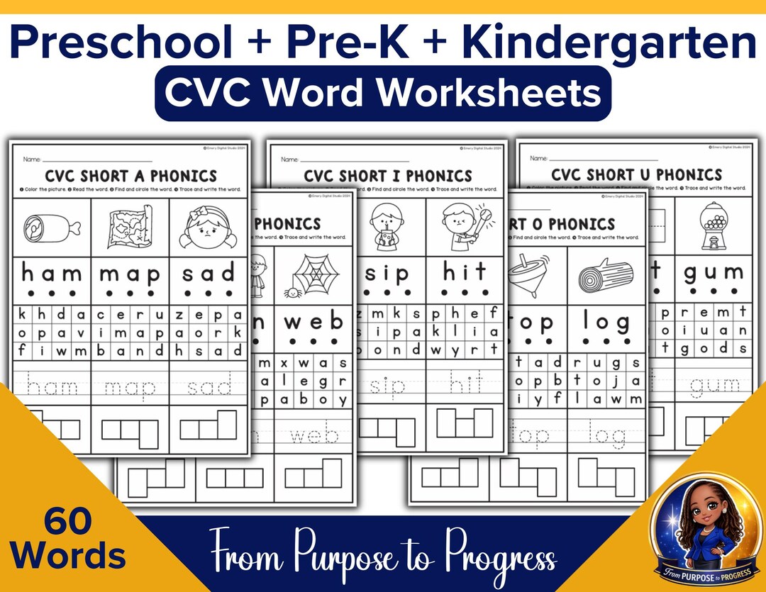CVC Phonics Worksheets | Short Vowels A E I O U | Preschool Pre-k ...