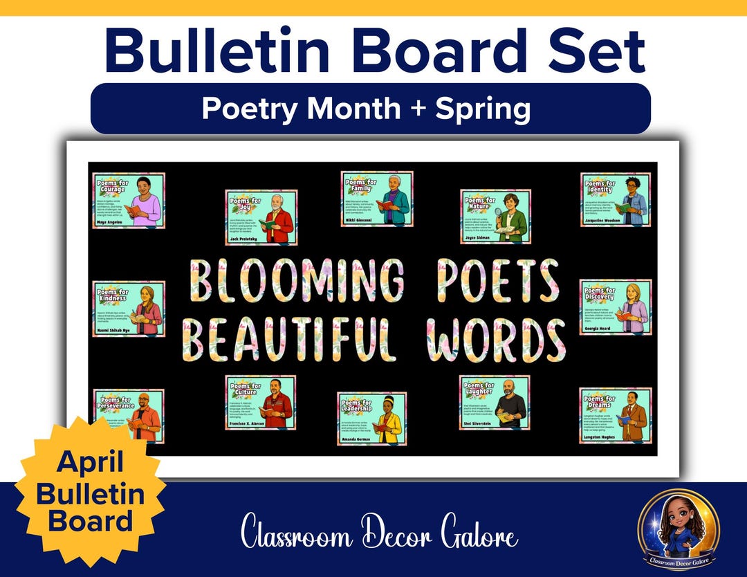 Spring Poetry Bulletin Board April Poetry Month Display ELA Bulletin ...