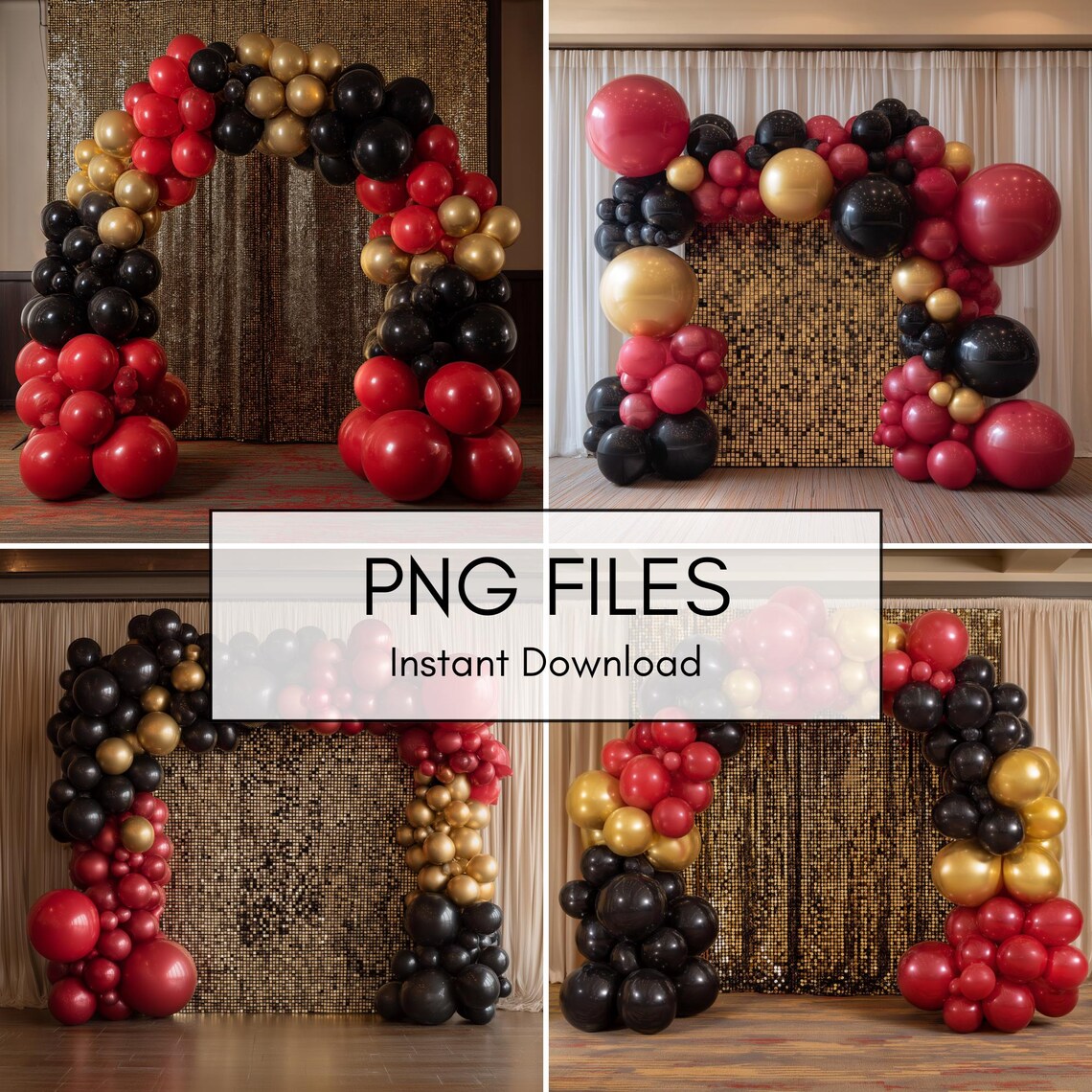 Black Red Gold Balloon Backdrop 18 PNG | Luxury Party Arch Background ...
