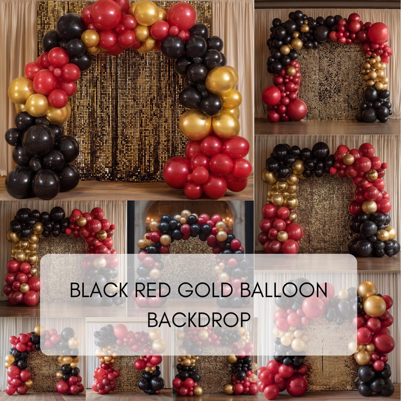 Black Red Gold Balloon Backdrop 18 PNG | Luxury Party Arch Background ...
