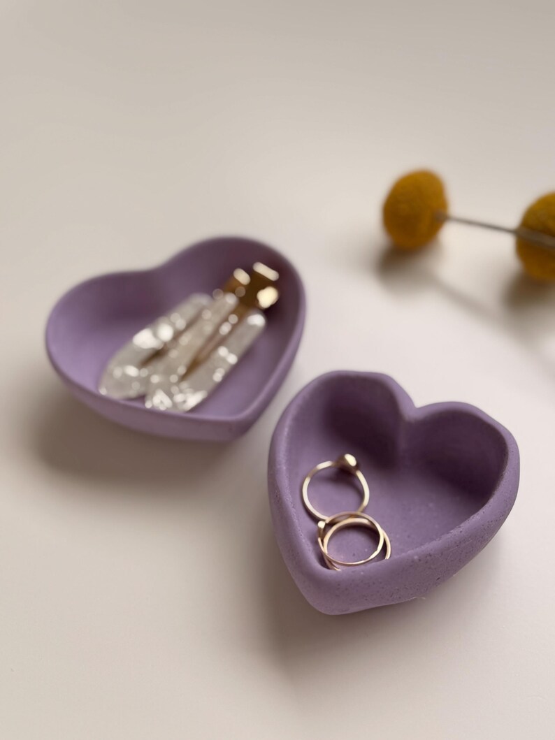 Handmade Polymer Gypsum Heart Container | Purple Jewelry Tray - Etsy
