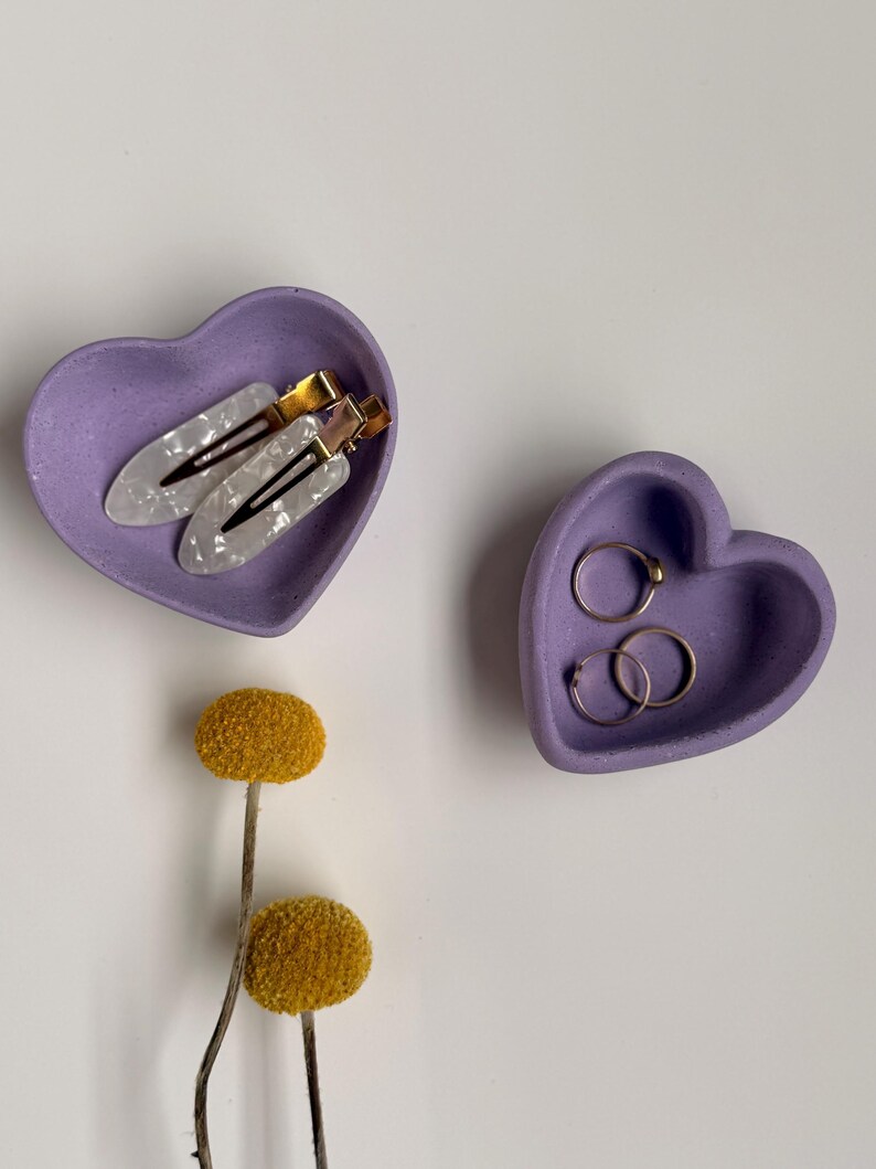 Handmade Polymer Gypsum Heart Container | Purple Jewelry Tray - Etsy