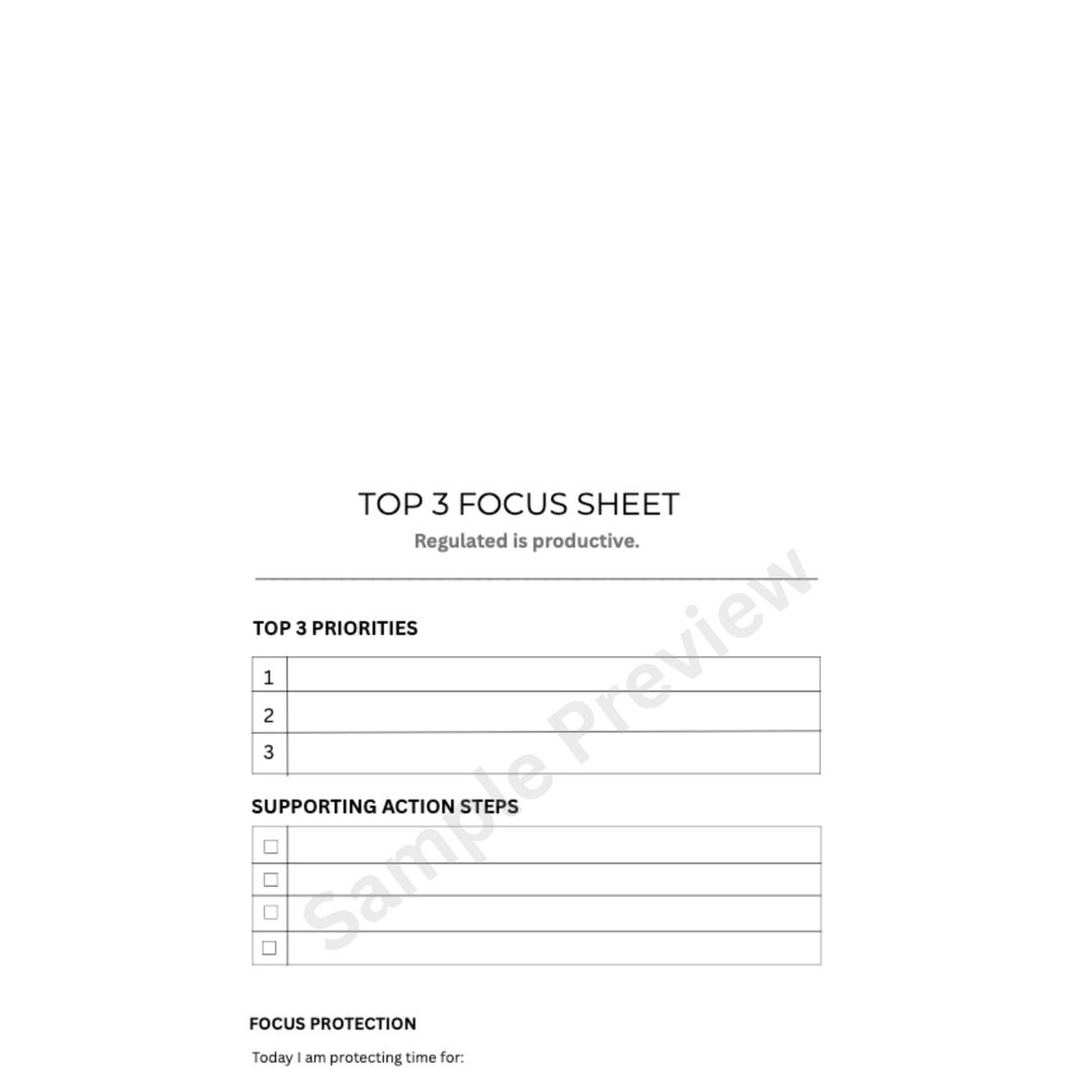 ADHD Top 3 Focus Sheet Printable | Executive Function Reset Planner ...