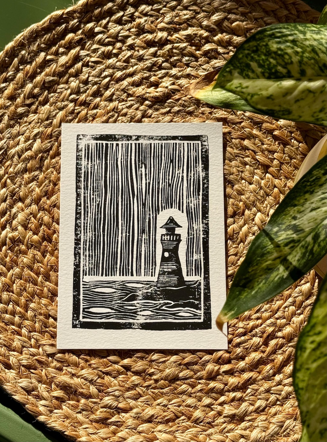 Lighthouse- Linocut Print - Etsy