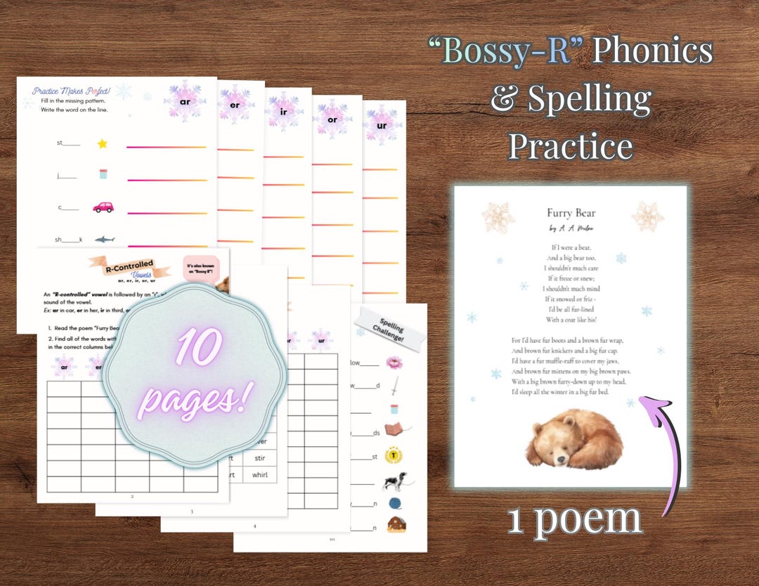 Bossy R Phonics Spelling Practice, Furry Bear Poem, Homeschool ...