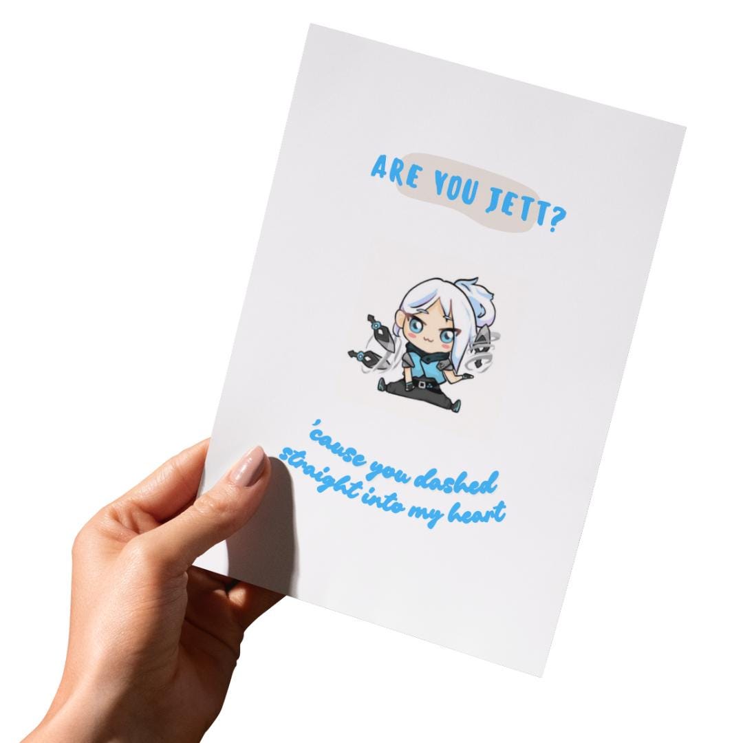 Valorant Jett Birthday Card | Funny Gamer Valentine | Chibi Fan Art ...