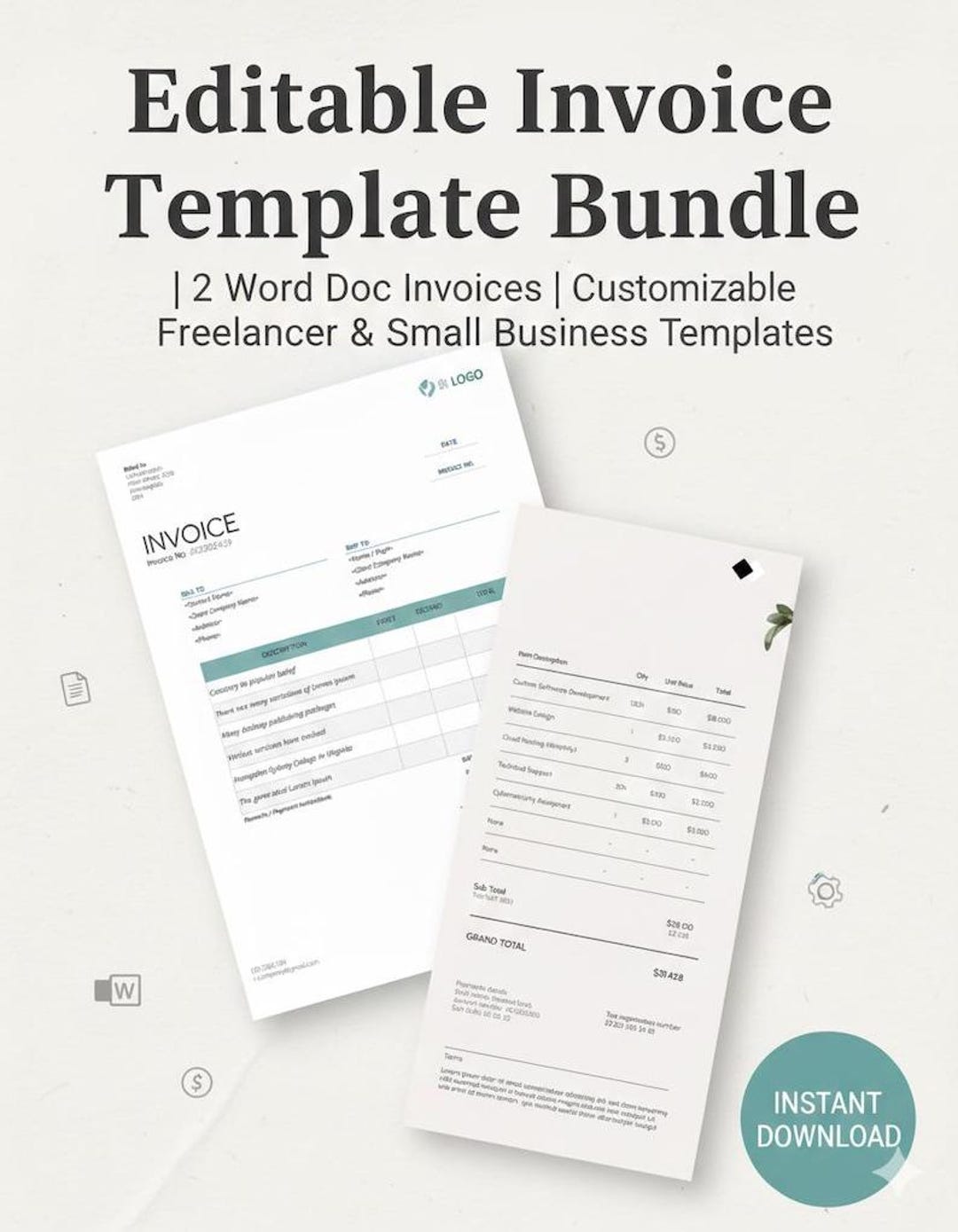 Editable Invoice Template Bundle | 2 Word Doc Invoices | Customizable ...